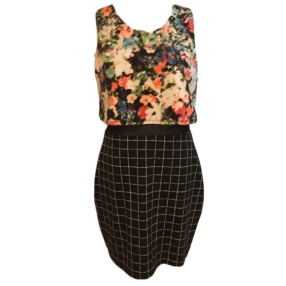 Material Girl | Dresses | New Material Girl Black Floral Check Mixed ...